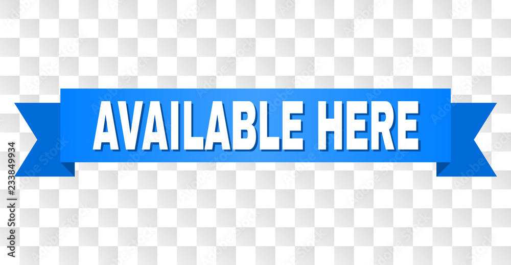 AVAILABLE HERE text on a ribbon. Designed with white title and blue ...