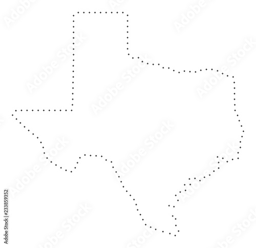 Vector stroke dot Texas State map in black color, small border points ...