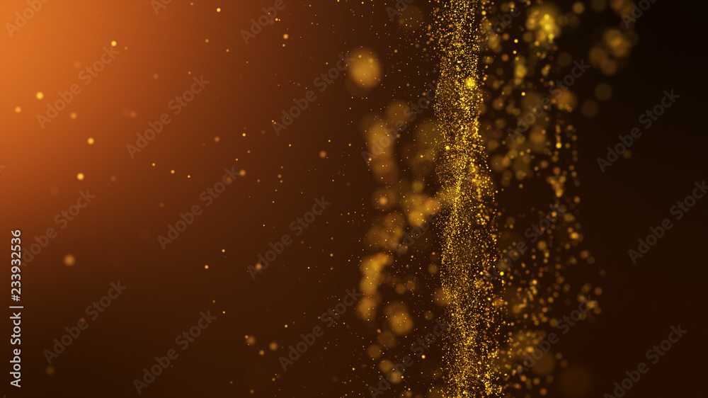 gold digital abstract background with wave particles, glow sparkles and ...