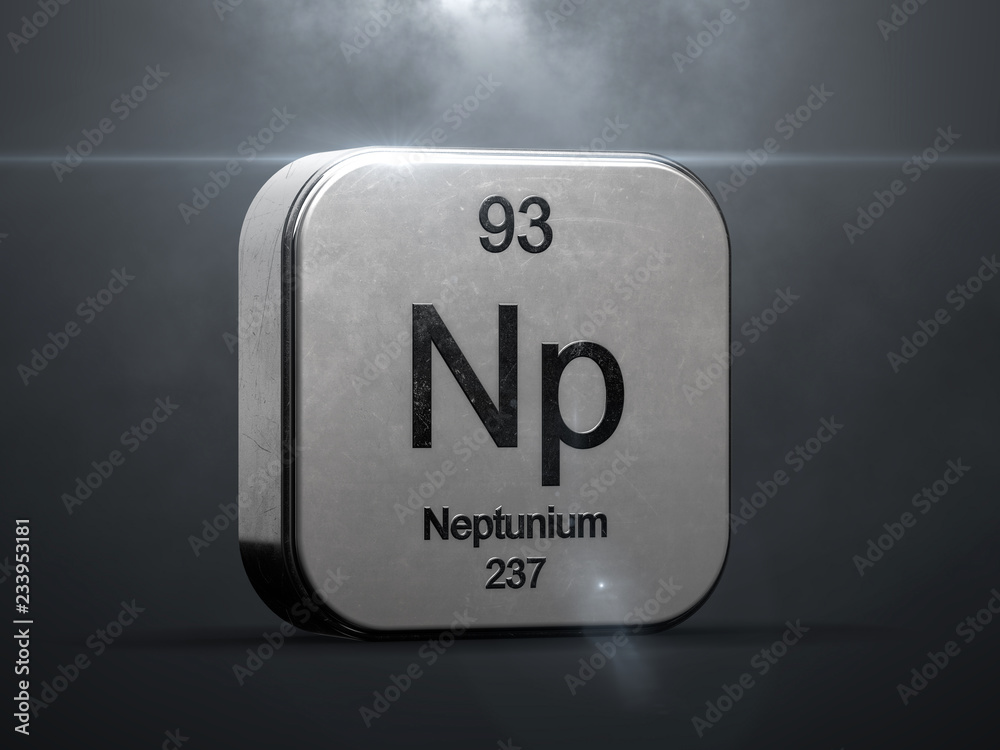 Neptunium element from the periodic table. Metallic futuristic icon 3D ...