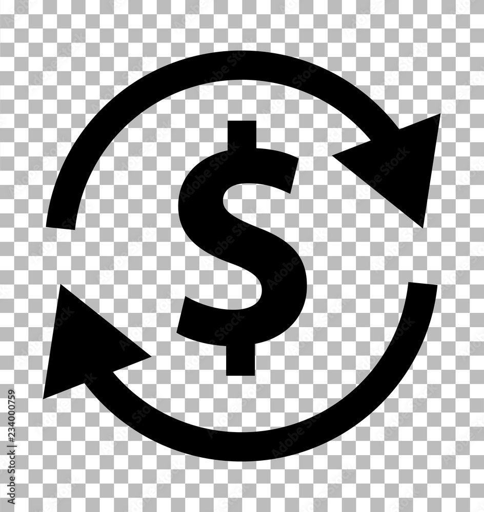 money transfer icon on transparent. money convert sign. flat style ...