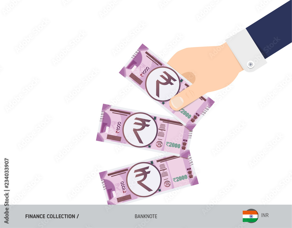 2000 Indian Rupee Banknotes. Hand throwing banknotes. Flat style vector ...