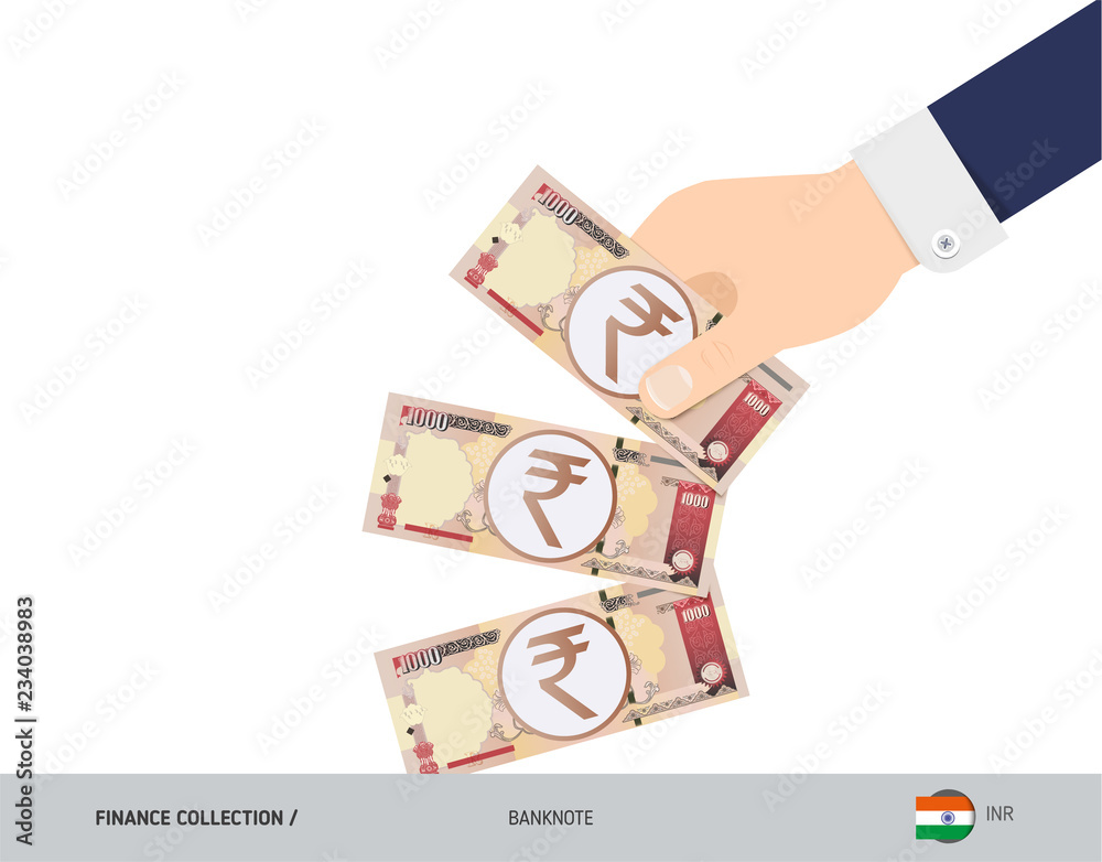 1000 Indian Rupee Banknotes. Hand throwing banknotes. Flat style vector ...