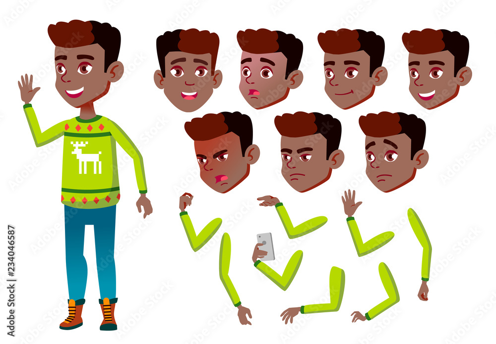 Boy, Child, Kid, Teen Vector. Cheerful Pupil. Black. Afro American ...