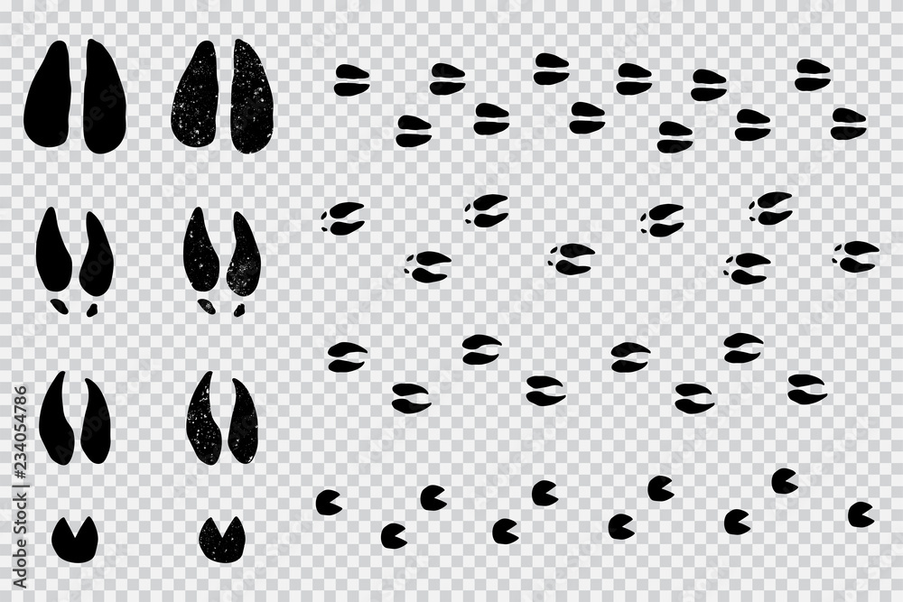 Deer and moose tracks black silhouette. Vector animals footprint set ...