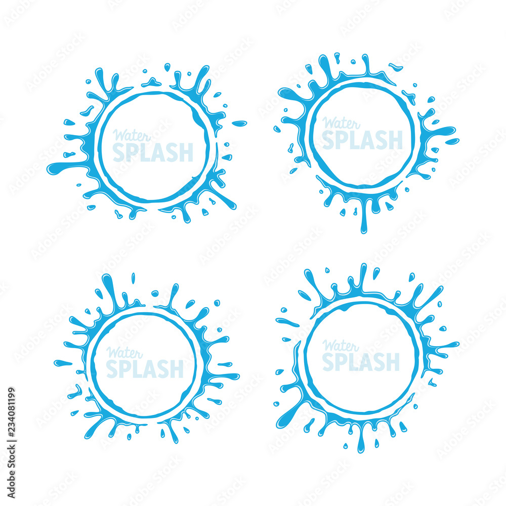 Set of collection water splash fresh circle template blue color vector ...