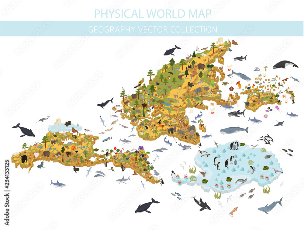 Isometric world flora and fauna map constructor elements. Animals ...