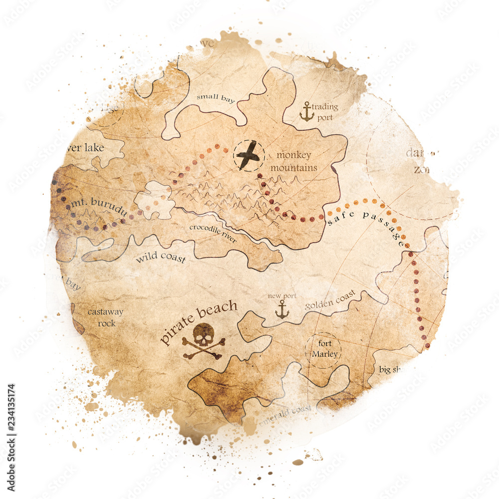 watercolor treasure map illustration Stock Photo | Adobe Stock