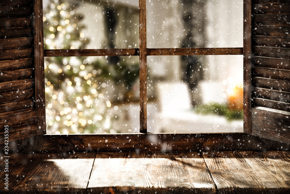 Retro wooden window sill background and free space for your decoration ...