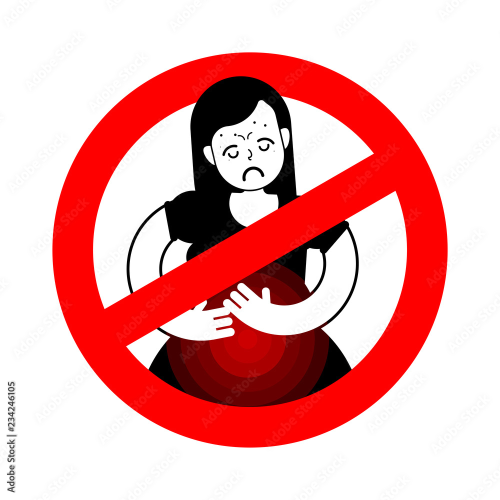 Stop PMS. Ban Menstrual pain girl. Red prohibition road sign Woman ...