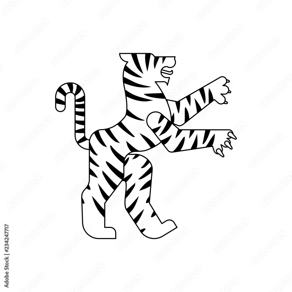 Tiger Heraldic animal linear style. Fantastic Beast. Monster for coat ...