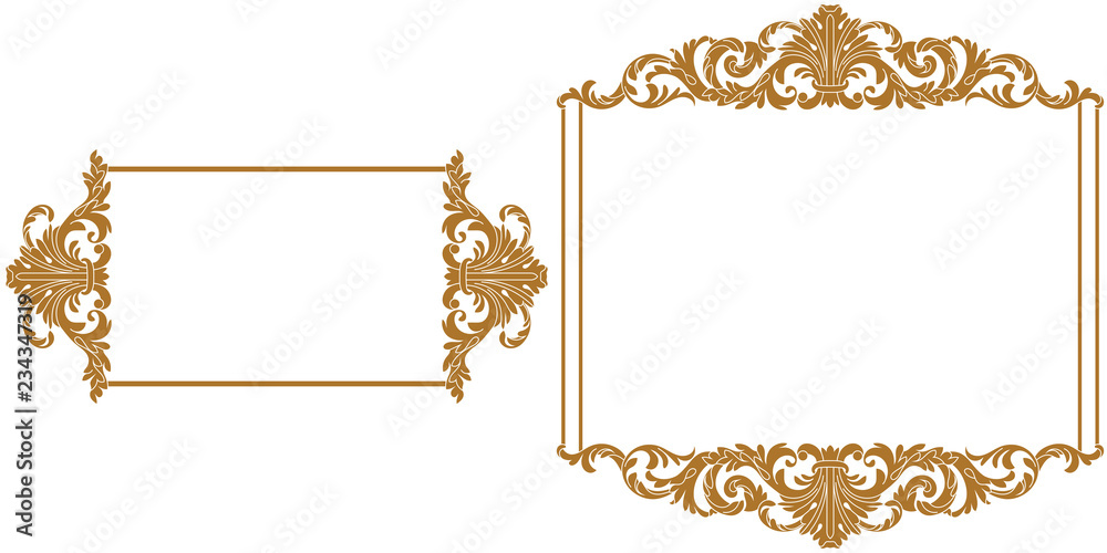 Set of golden vintage border frame engraving with retro ornament ...