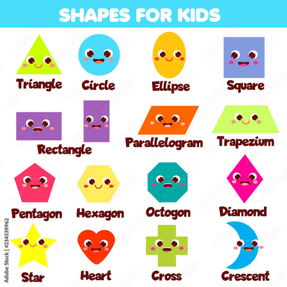 Shapes for kids. Collection of cartoon geometric shapes and forms for children and toddlers ...