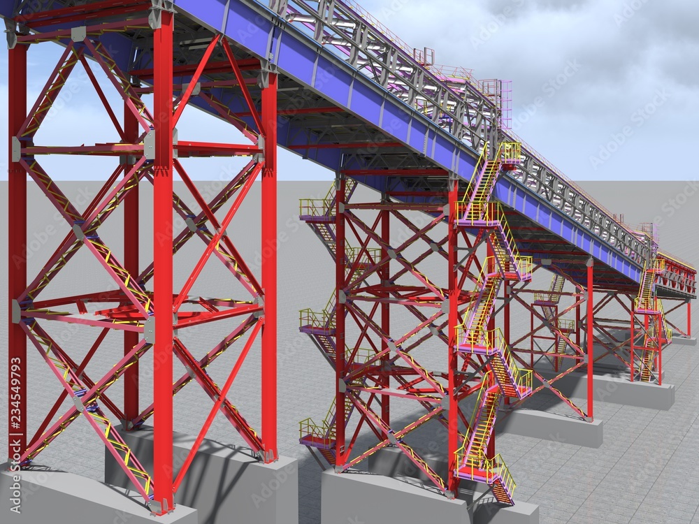 BIM model. 3D structure of building steel structures of industrial ...