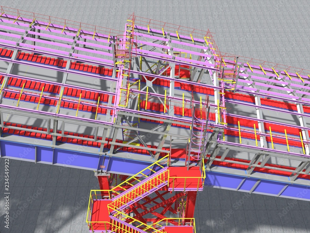 BIM model. 3D structure of building steel structures of industrial ...