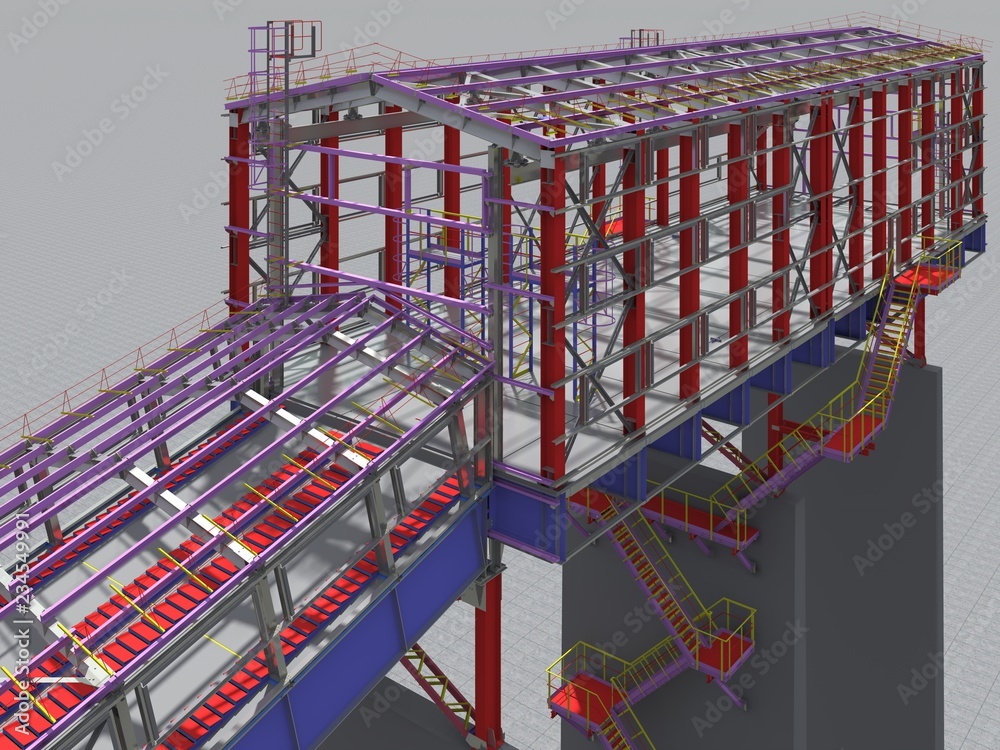 BIM model. 3D structure of building steel structures of industrial ...