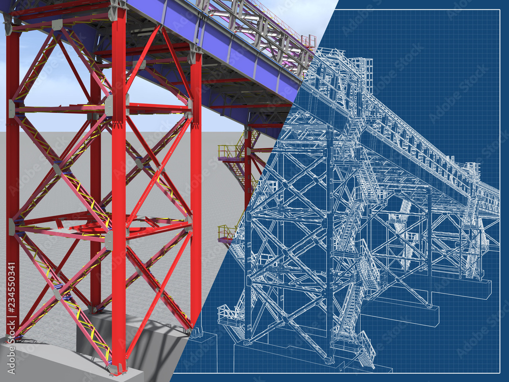 BIM model. 3D structure of building steel structures of industrial ...