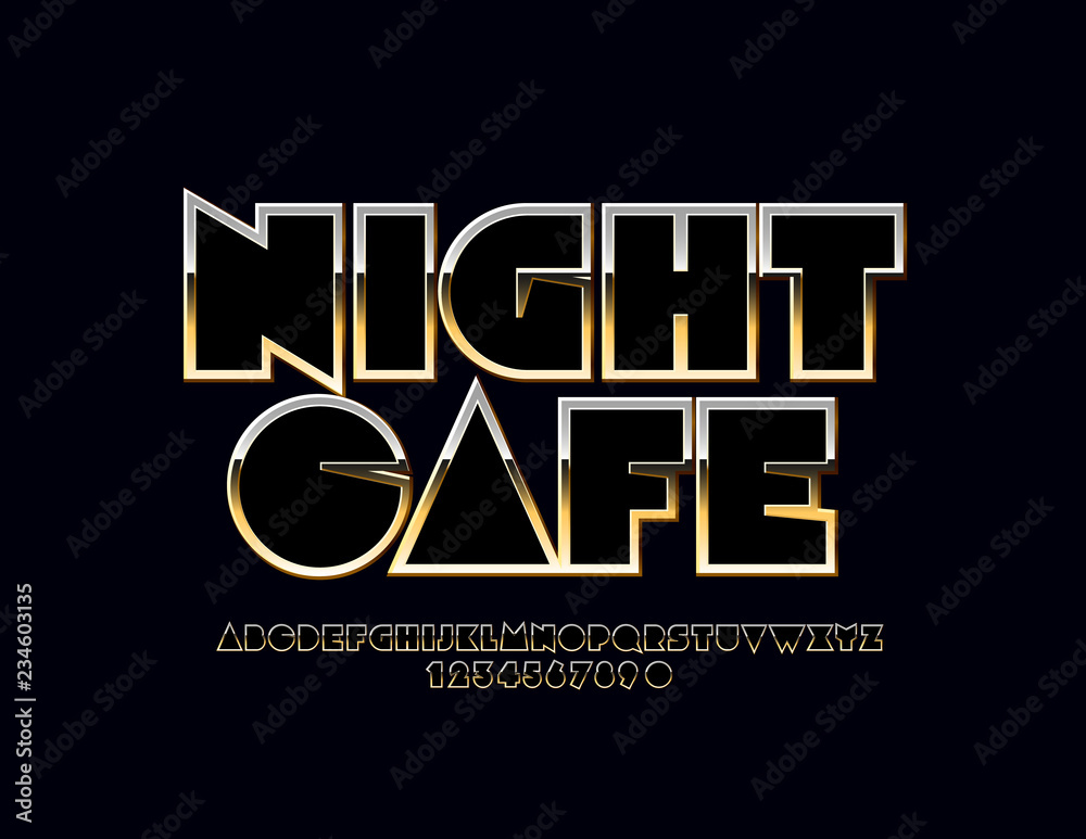 Vector Sign with text Night Cafe. Modern set of Golden Alphabet Letters ...