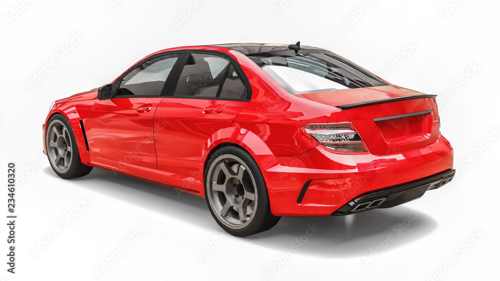 Super fast sports car color red metallic on a white background. Body ...