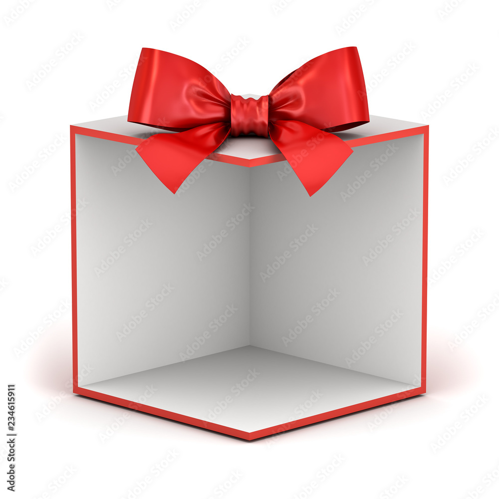 Blank display gift box backdrop or present box showcase with red ribbon ...