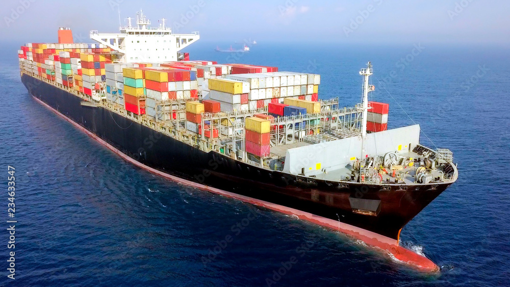Container ship at sea - Aerial image of a ULCV (Ultra large container ...