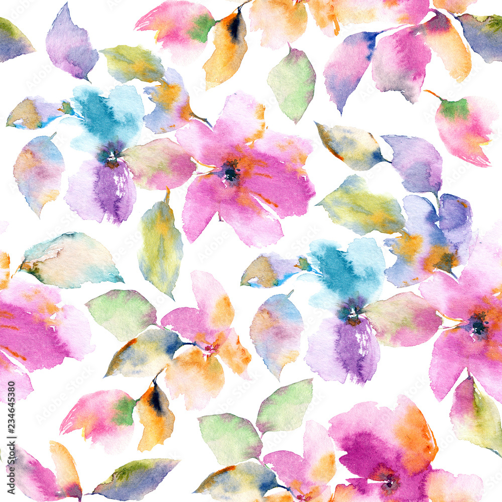 Seamless floral pattern. Watercolor flowers background. Colorful ...