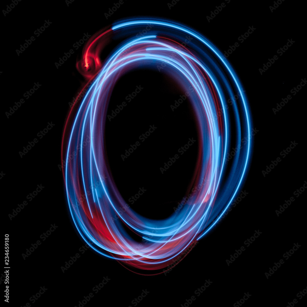 Letter O of the alphabet made from neon sign. The blue light image ...