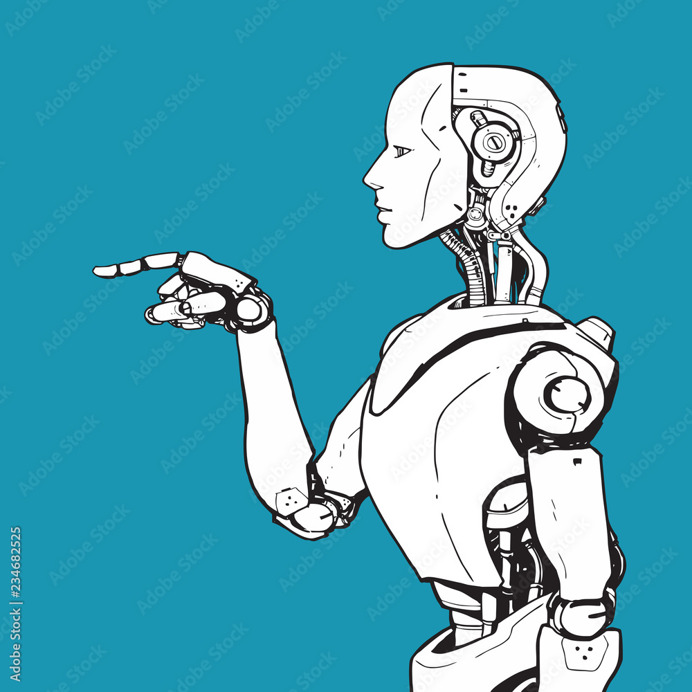AI. Artificial Intelligence, futuristic robot hand-drawn sketch style ...