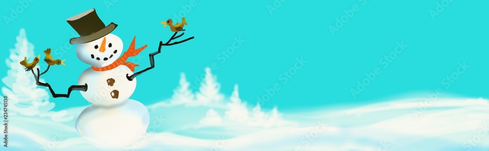 Snowman fun cute header banner scene in snowy snow and snowflake scene ...