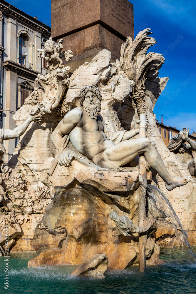 Sculpture of Il Gange, in the Fontana Dei Quattro Fiumi designed in ...