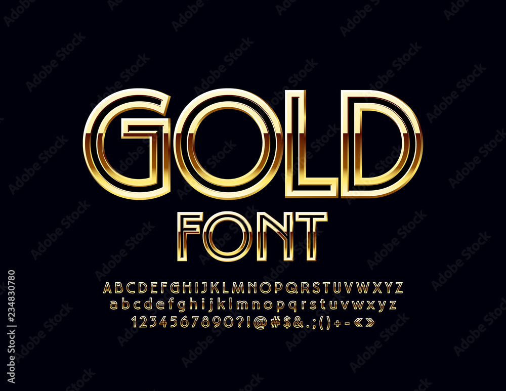 Vector chic Gold Font. Elegant set of beautiful Letters, Numbers and ...