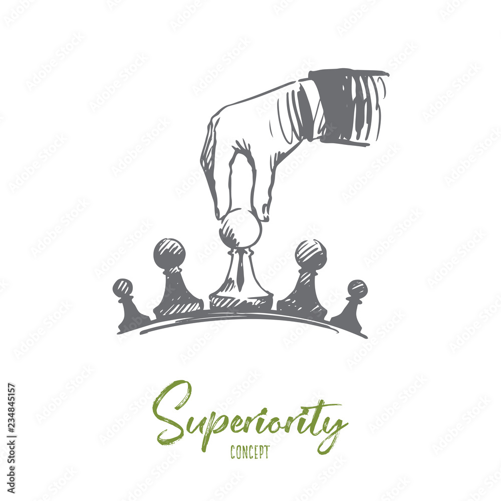 Strategy, businessman, tactics, superiority concept. Hand drawn ...