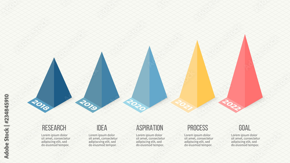 Isometric infographics. Bar chart, graph with 5 pyramids, options ...