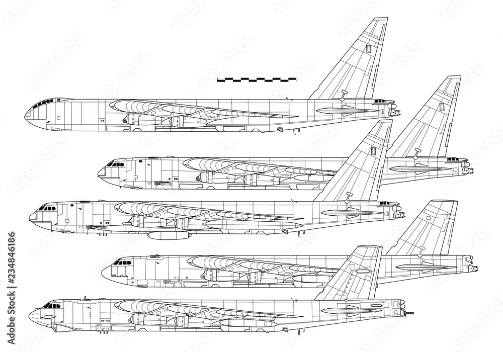 Combat aircraft. Boeing В-52 STRATOFORTRESS. Outline drawing Stock ...