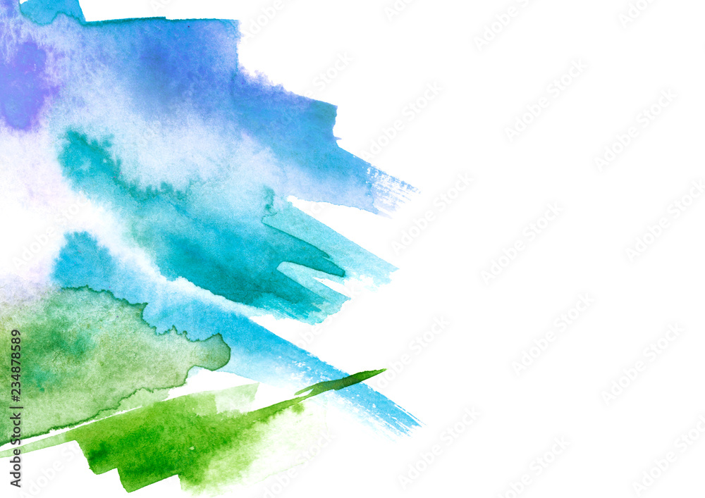 Watercolor blue, green background, blot, blob, splash of blue, green ...