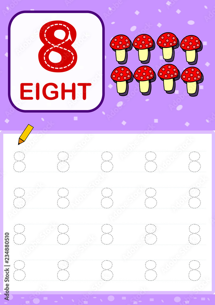Number eight pattern trace worksheet for kids. Learning to write ...