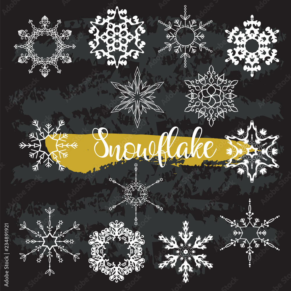 Frozen Snowflake ClipArt black color, Winter Clip Art, Intricate ...
