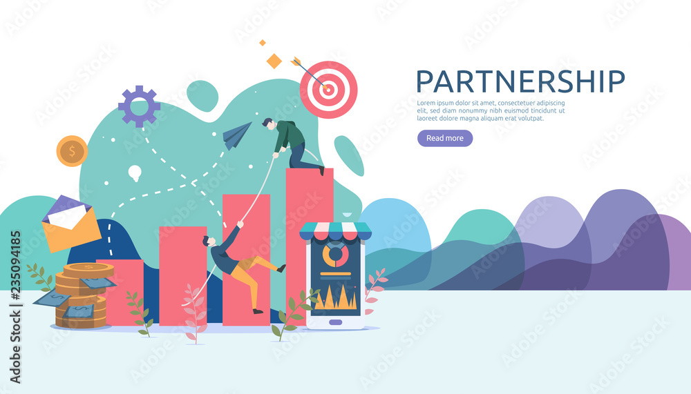 Business partnership relation concept idea with tiny people character ...