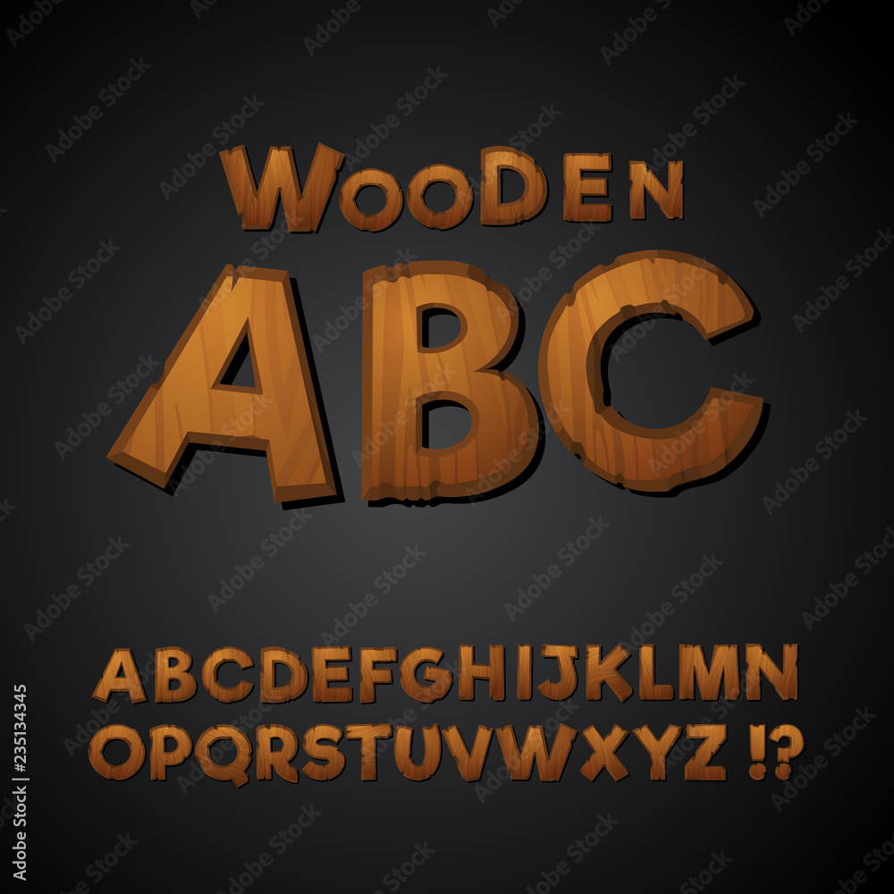 Wood font in the cartoon style. Set of timber alphabet letters ...