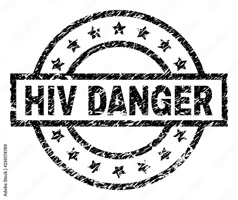 HIV DANGER stamp seal watermark with distress style. Designed with ...