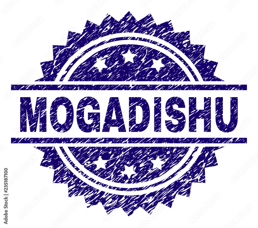 MOGADISHU stamp seal watermark with distress style. Blue vector rubber ...