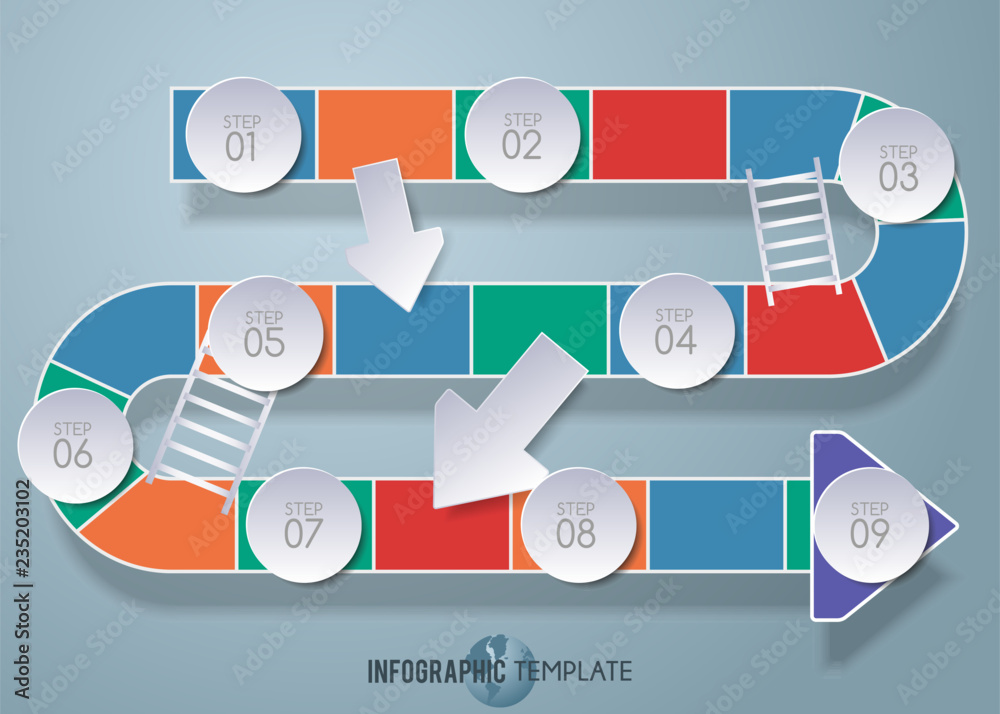 Vector design snake stairs template with 3D paper label, integrated ...