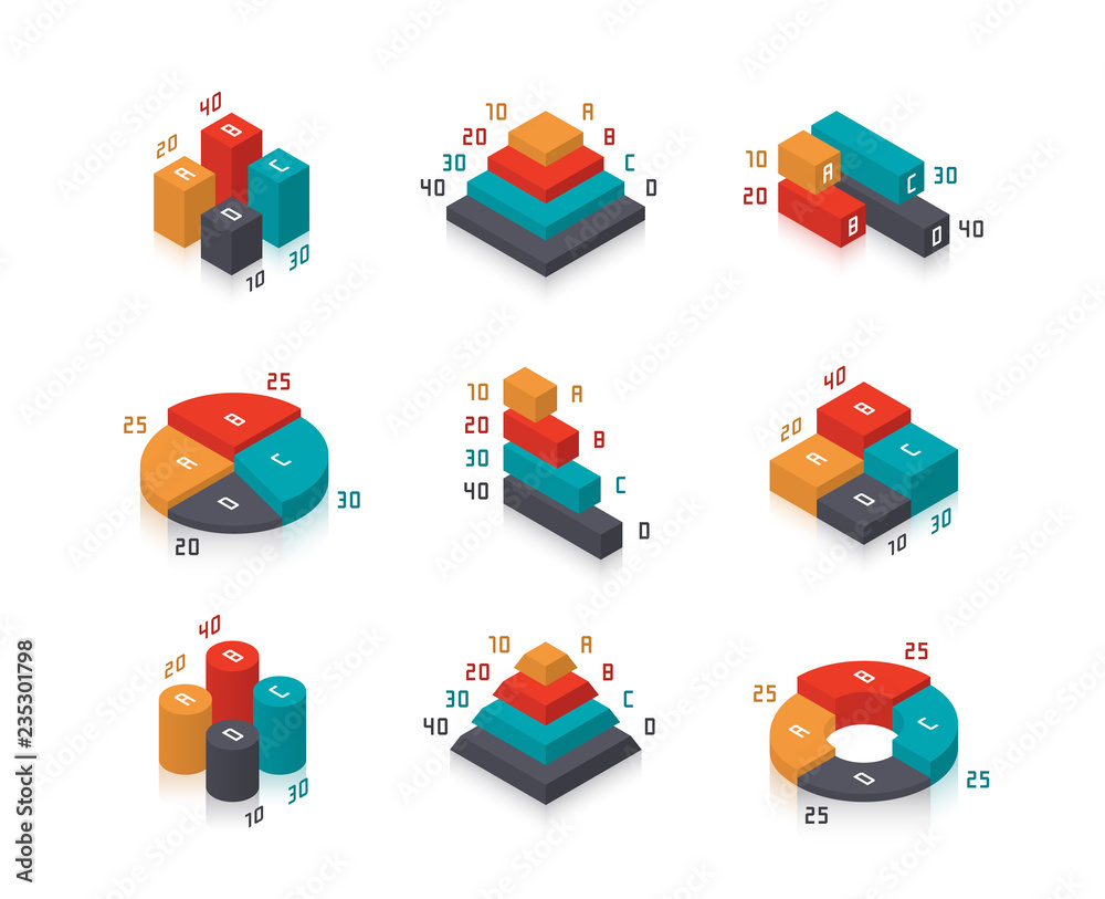 Isometric diagrams and charts for infographics Stock Vector | Adobe Stock