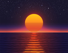 Retro Sunset Over Ocean Art Print Free Stock Photo - Public Domain Pictures