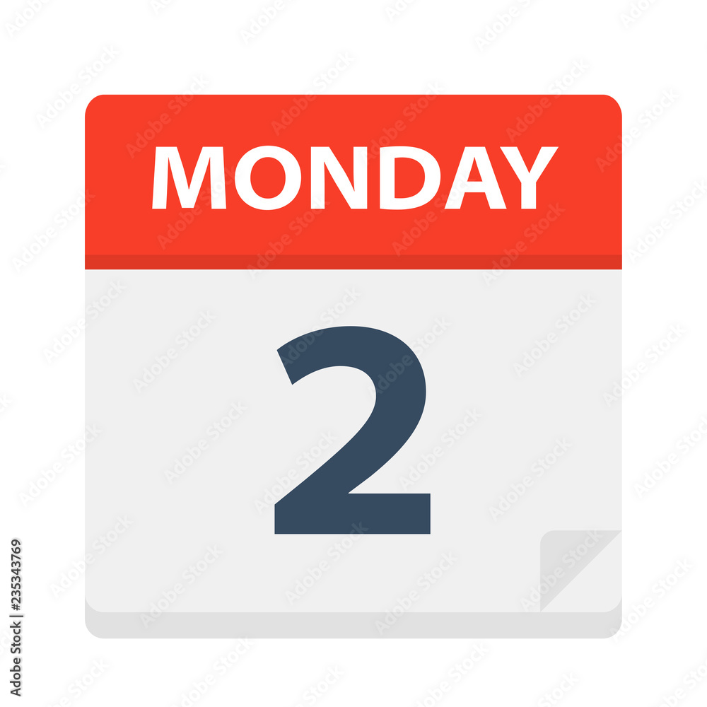 Monday 2 - Calendar Icon. Vector illustration of week day paper leaf ...