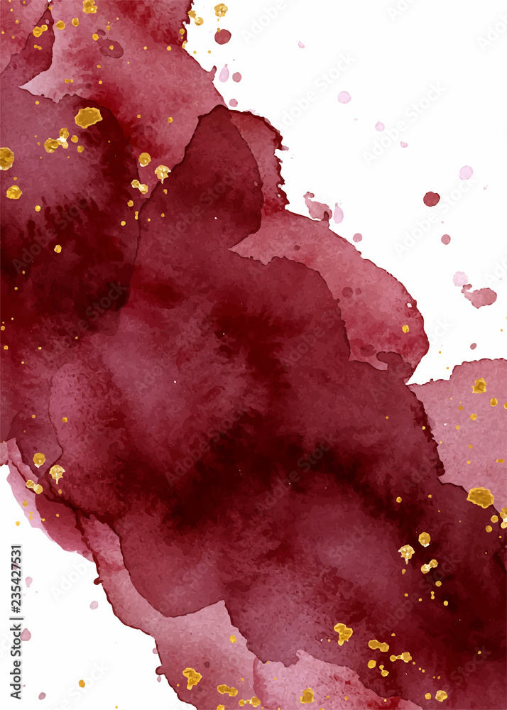 Watercolor abstract background, hand drawn watercolour burgundy and ...