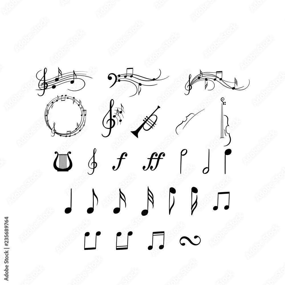 Flying music notes, musical notes wave. Musical elements. Vector ...