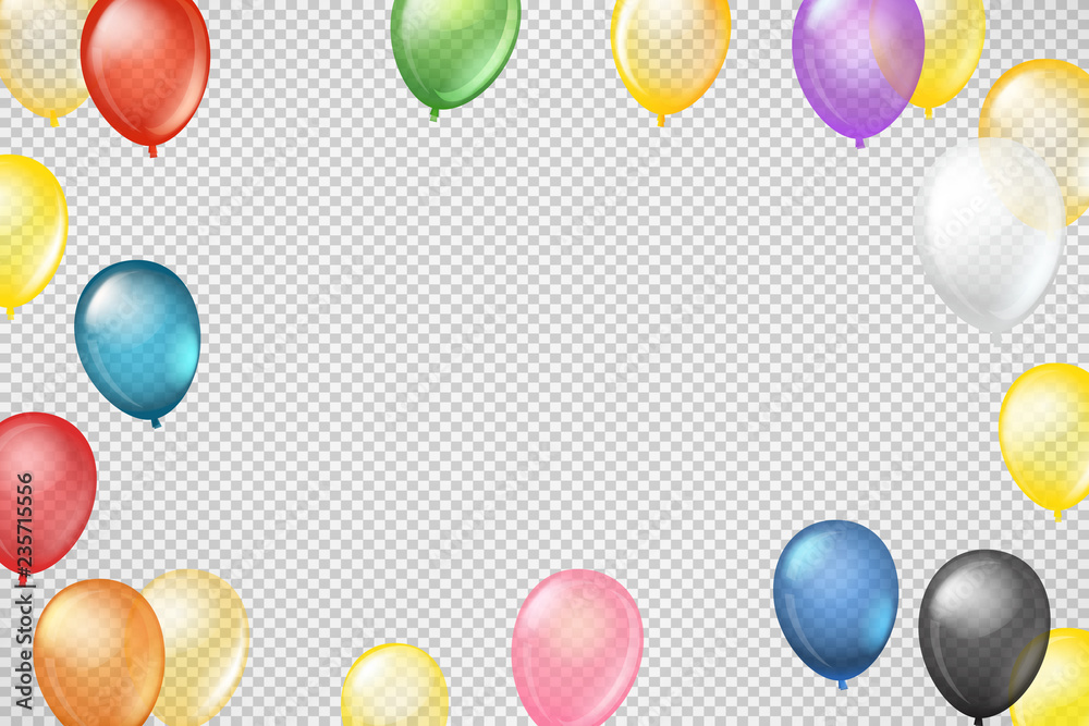 Flying color transparent balloons on transparent background. Frame rof ...