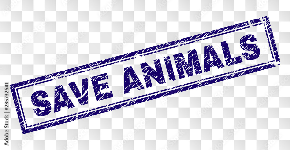 SAVE ANIMALS stamp seal print with rubber print style and double framed ...