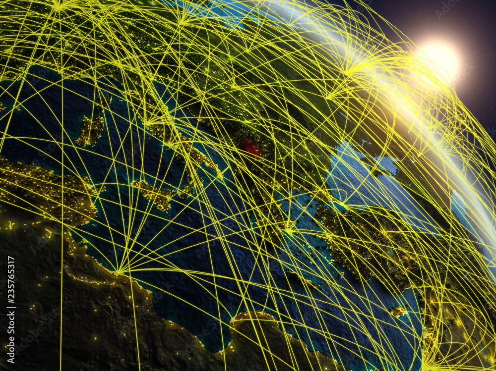 Kosovo from space on realistic model of planet Earth with network ...